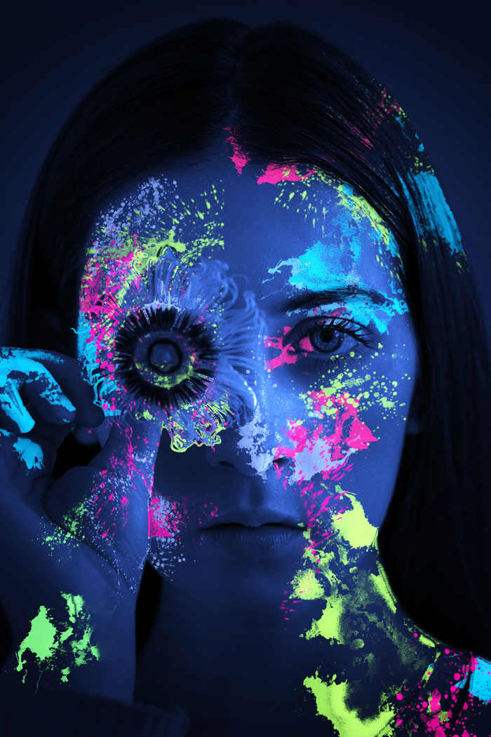 Black Light Colorful Liquid Neon Splatter Action for Portraits, Add-ons