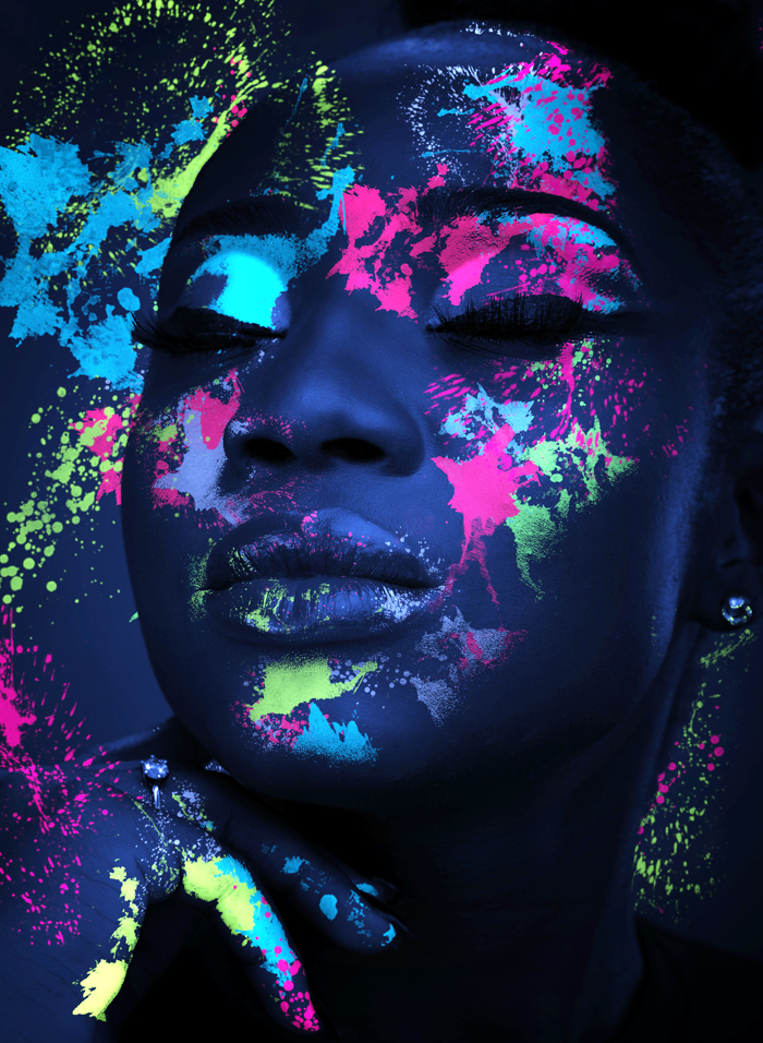 Black Light Colorful Liquid Neon Splatter Action for Portraits, Add-ons