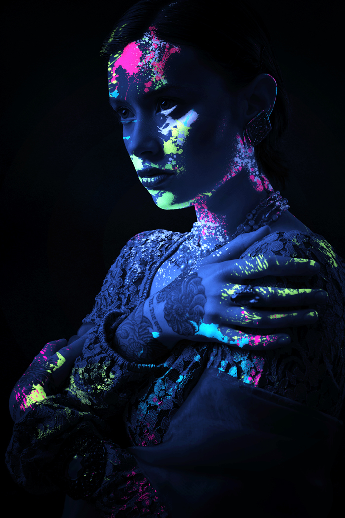 Black Light Colorful Liquid Neon Splatter Action for Portraits, Add-ons