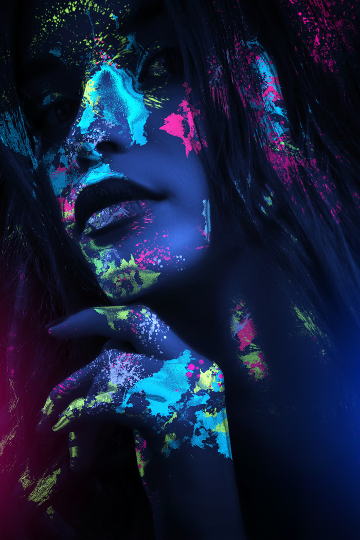 Black Light Colorful Liquid Neon Splatter Action for Portraits, Add-ons