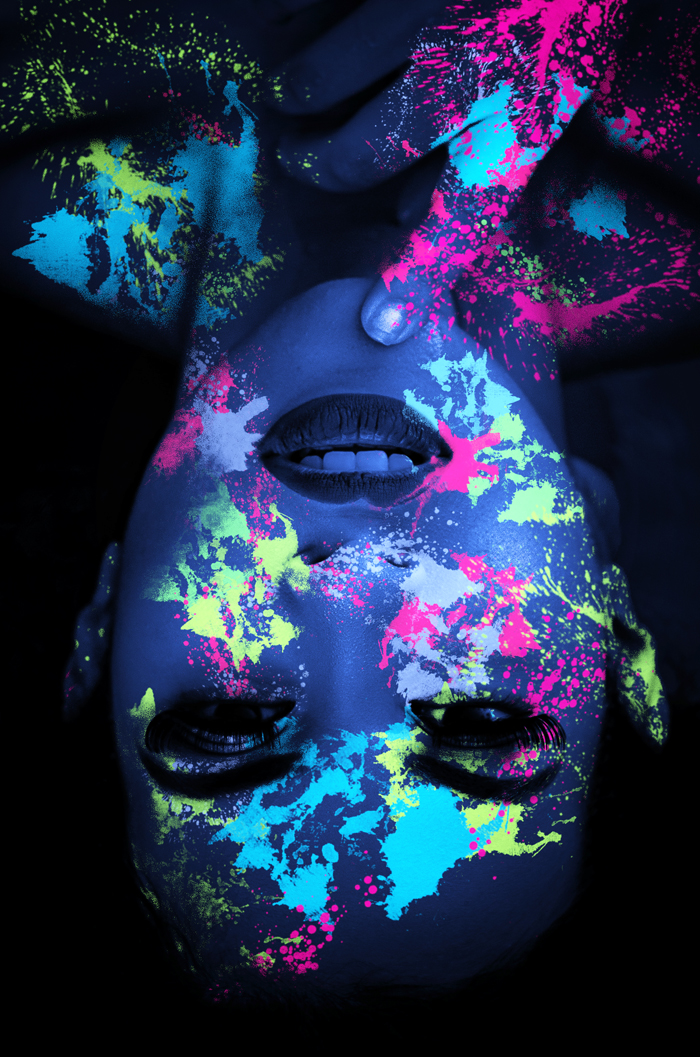 Black Light Colorful Liquid Neon Splatter Action for Portraits, Add-ons