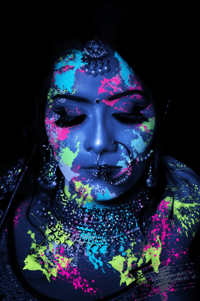 Black Light Colorful Liquid Neon Splatter Action for Portraits, Add-ons