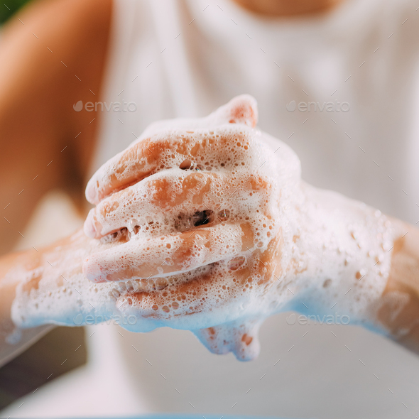 Obsessive compulsive disorder concept. Woman Obsessively Washing her ...