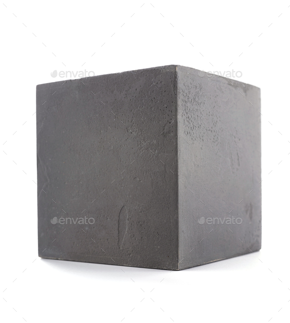 Concrete cube or cement brick isolated on white background ...
