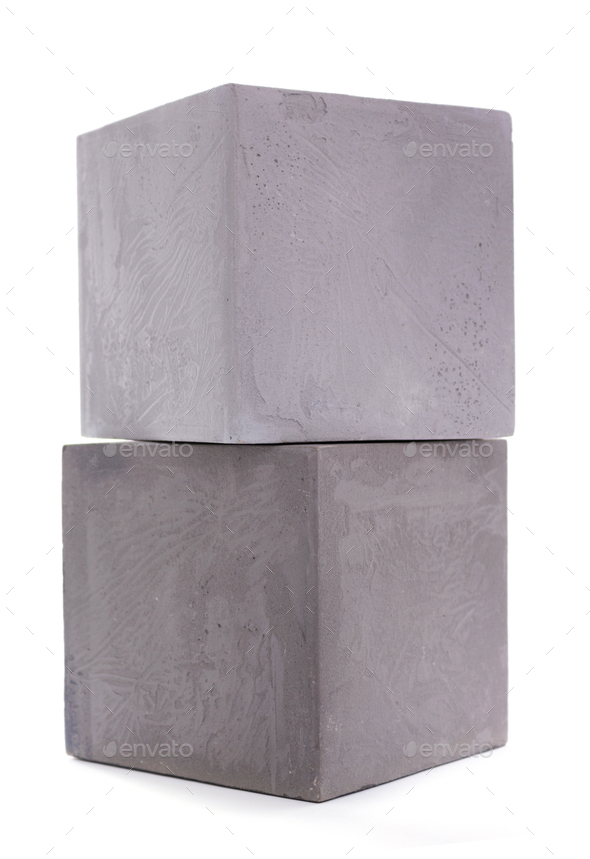 Concrete cube or cement brick isolated on white background ...