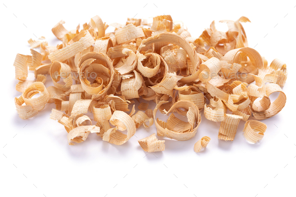Wood shavings isolated on white background. Wooden shaving Stock Photo ...