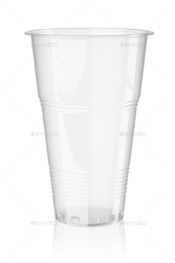 Empty transparent disposable beer cup isolated on white. 3d rendering ...