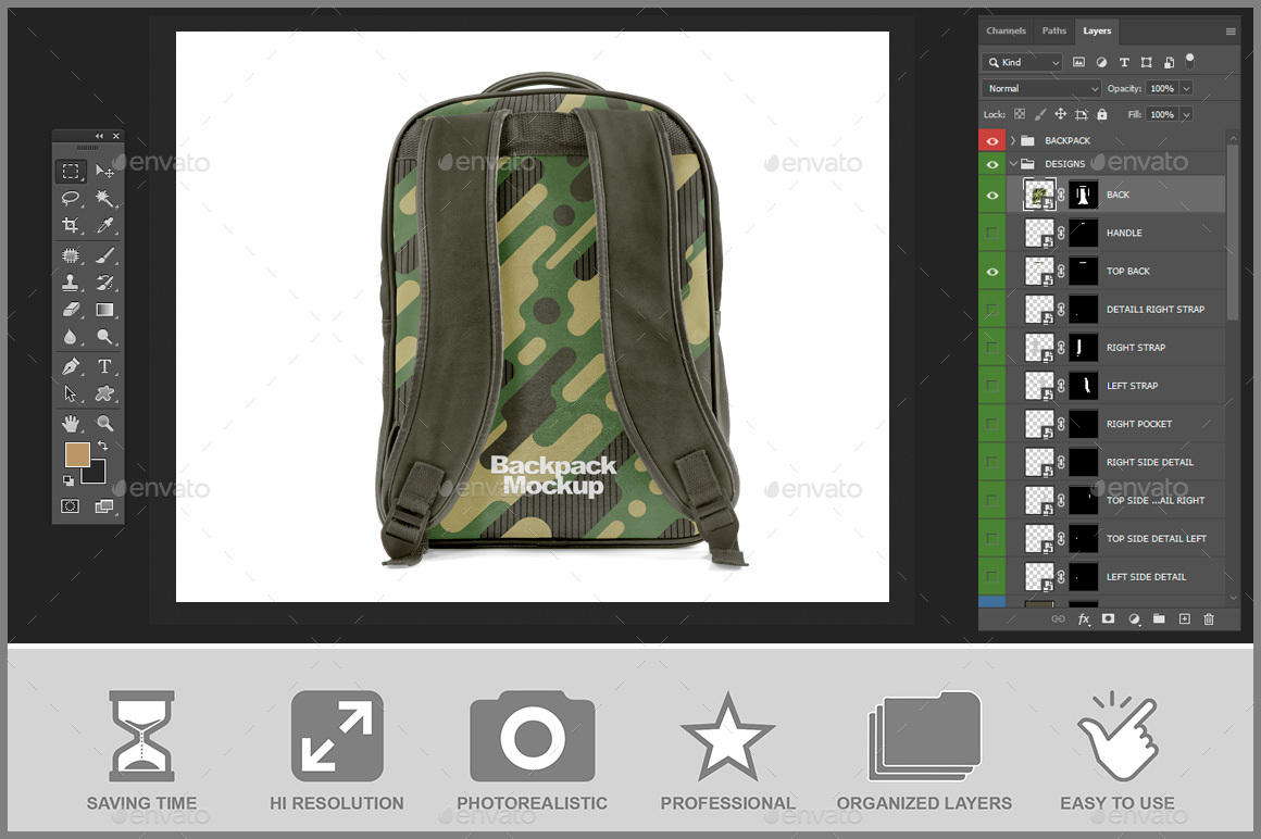 Backpack Mockup - Front and Back View, Graphics | GraphicRiver