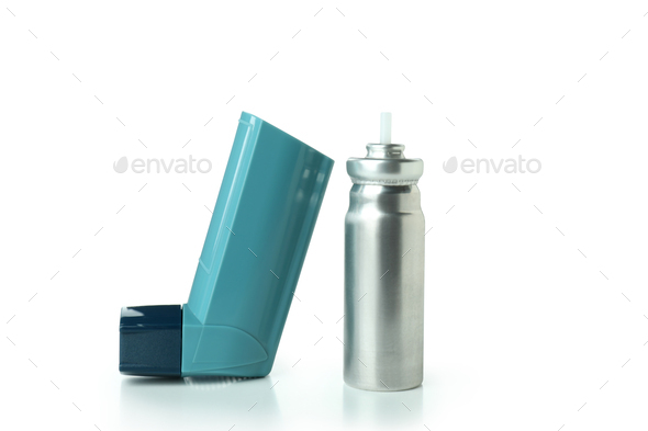 Blue asthma inhaler isolated on white background Stock Photo by ...