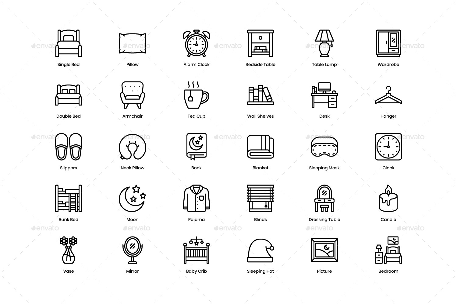 Bedroom Icons, Icons | GraphicRiver