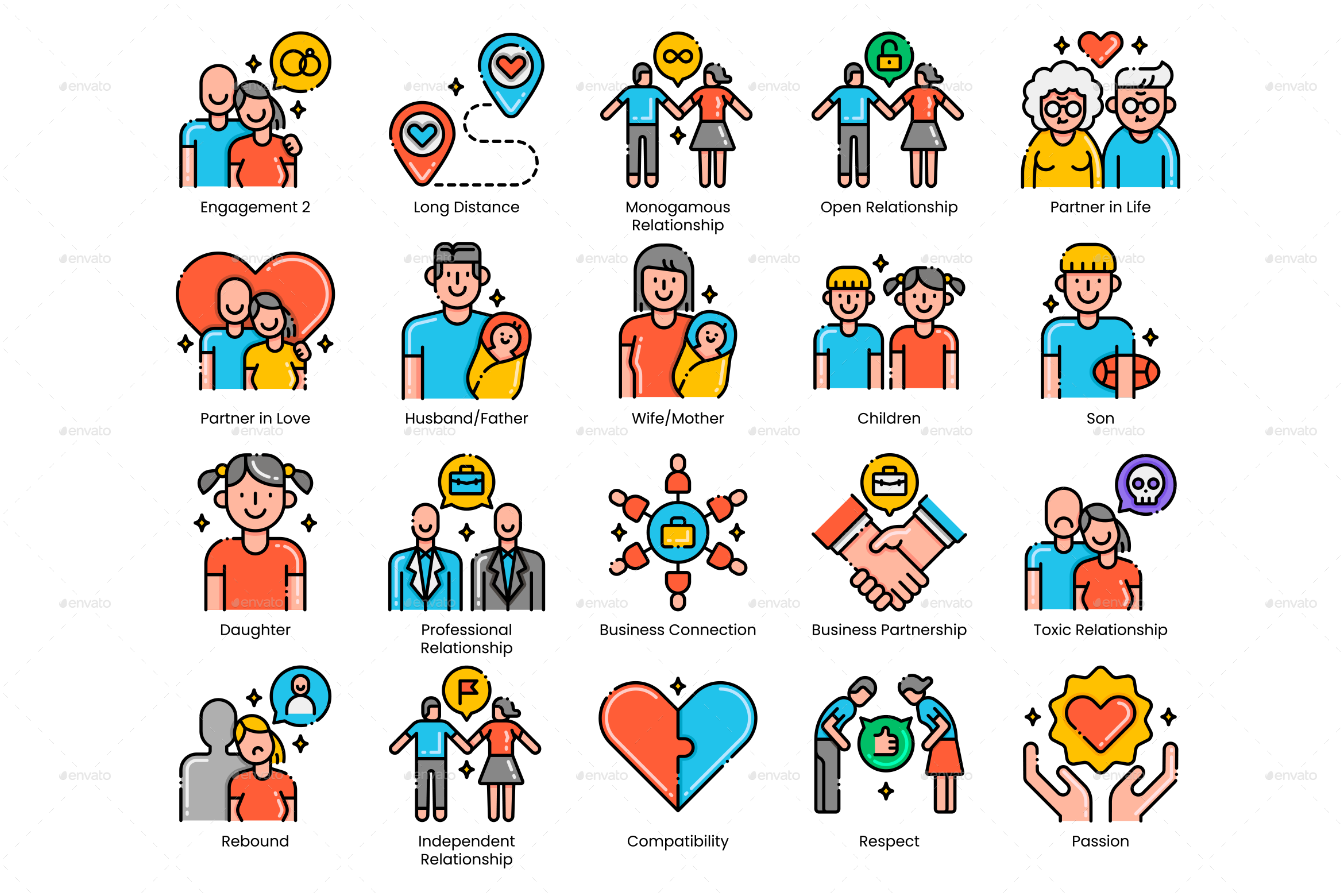 80 Relationships Icons | Aesthetics Series, Icons | GraphicRiver