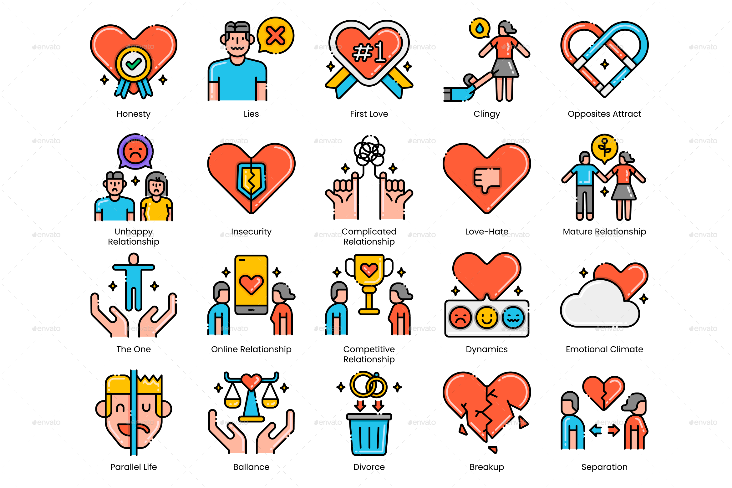 80 Relationships Icons | Aesthetics Series, Icons | GraphicRiver