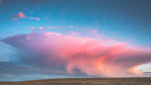 Spring Field At Evening Sunset. Morning Natural Bright Dramatic Sunrise ...