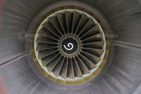 Rotating turbofan engine with a spiral mark Stock Photo by svitlanah