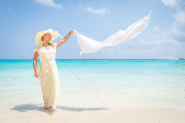 Fashion model on tropical beach Stock Photo by oneinchpunchphotos ...