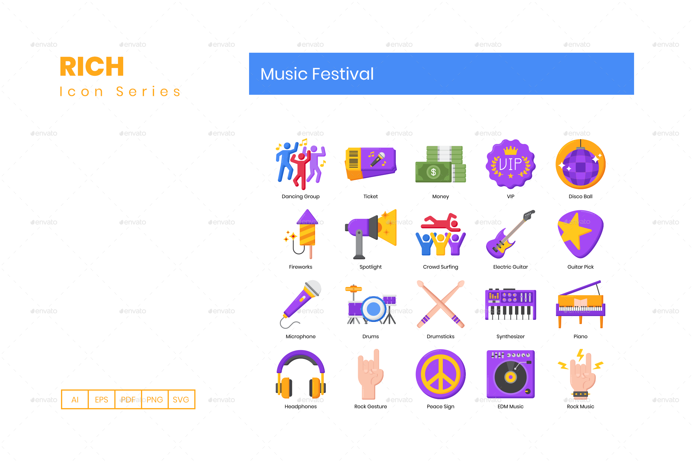 90 Music Festival Icons | Rich Series by Krafted | GraphicRiver