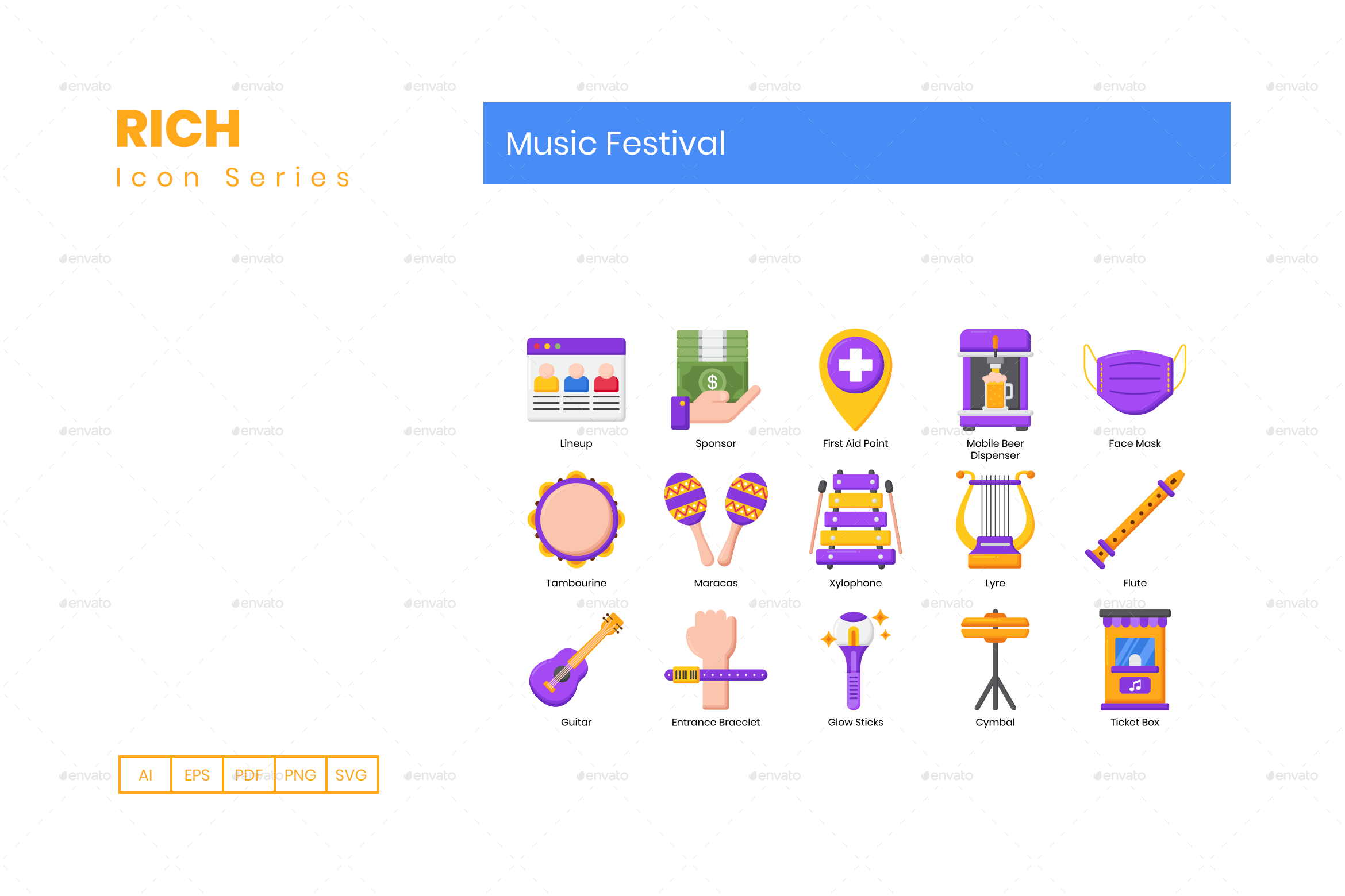 90 Music Festival Icons | Rich Series by Krafted | GraphicRiver