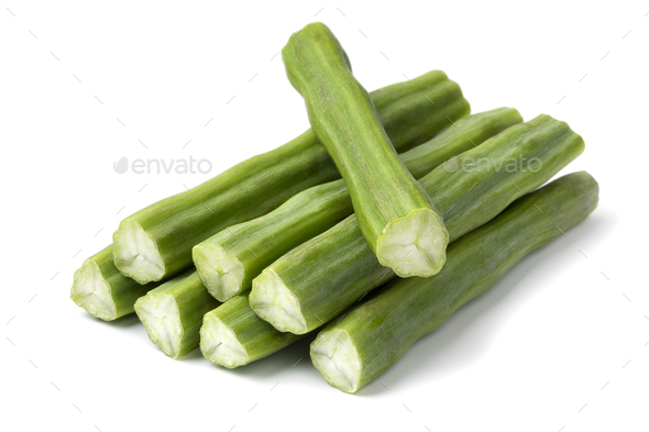 Fresh raw green moringa beans cuttings on white background Stock Photo ...