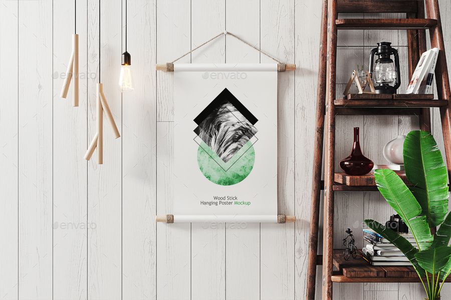 Wood Stick Hanging Poster Mockup, Graphics | GraphicRiver
