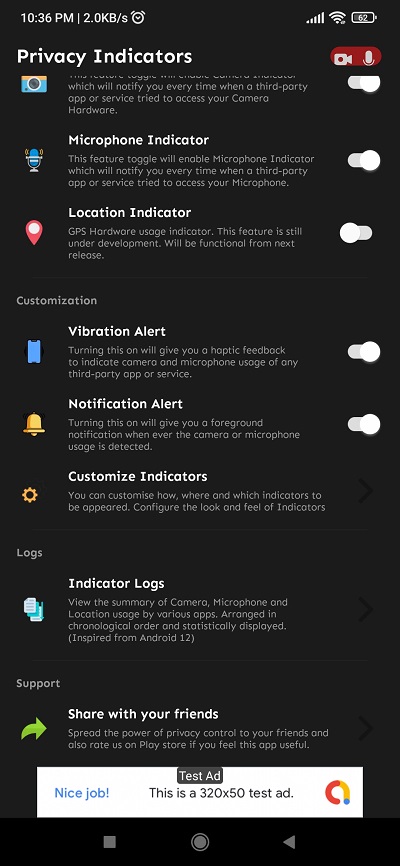 Privacy Indicators - iOS14, Android 12 indicators by InfusibleCoderPvtLtd