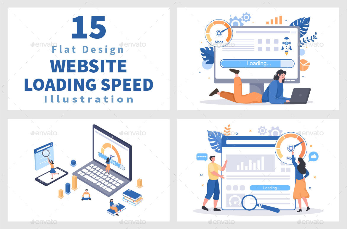15 Website Loading Speed Optimization Vector Illustration, Vectors