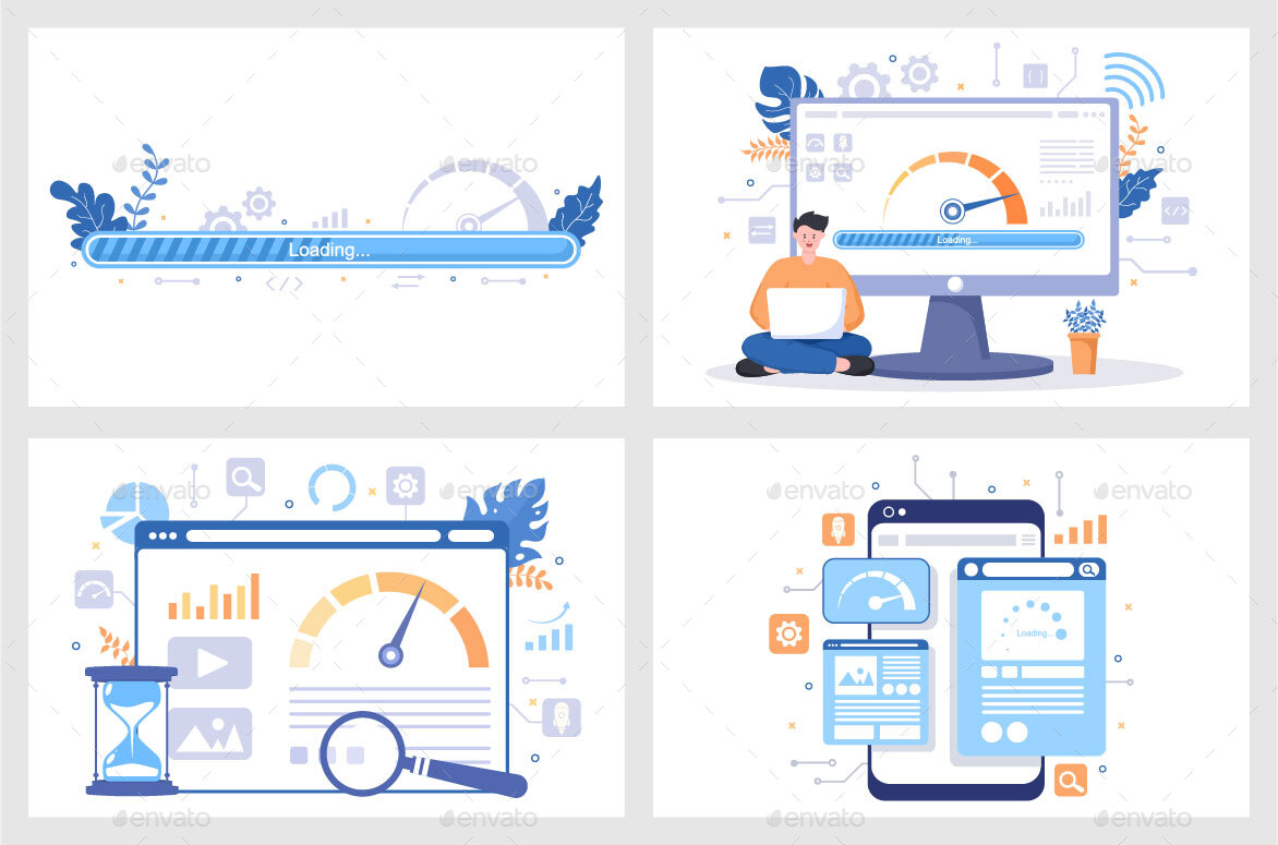 15 Website Loading Speed Optimization Vector Illustration, Vectors