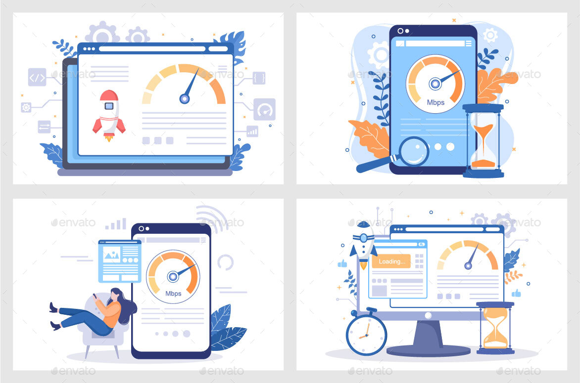 15 Website Loading Speed Optimization Vector Illustration, Vectors