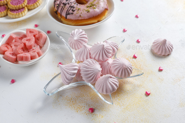 Pink color sweets,candies,meringue and sugar. Stock Photo by 13people