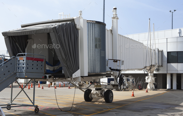 Airport equipment, airbridge, passenger boarding bridge and steps ...
