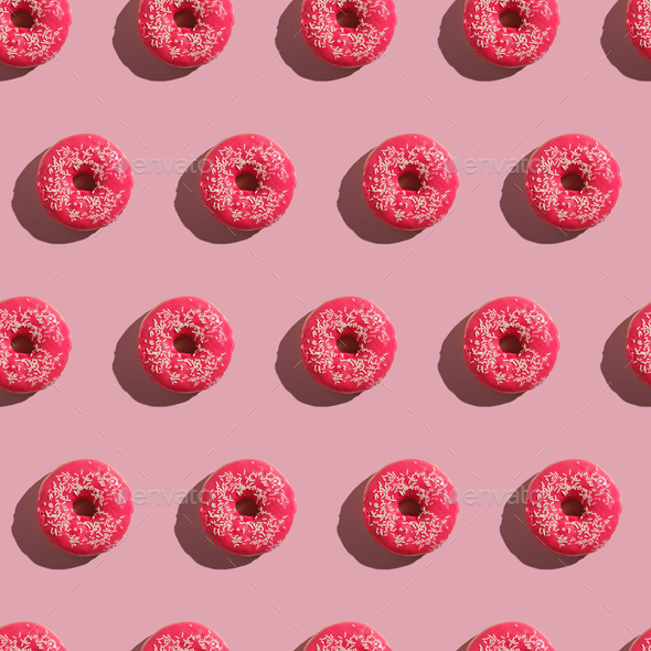 Pink donut with sprinkles seamless pattern Stock Photo by Frostroomhead