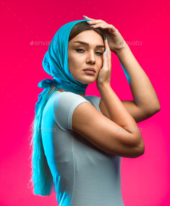 Blond model wearing summer shawl Stock Photo by 13people | PhotoDune