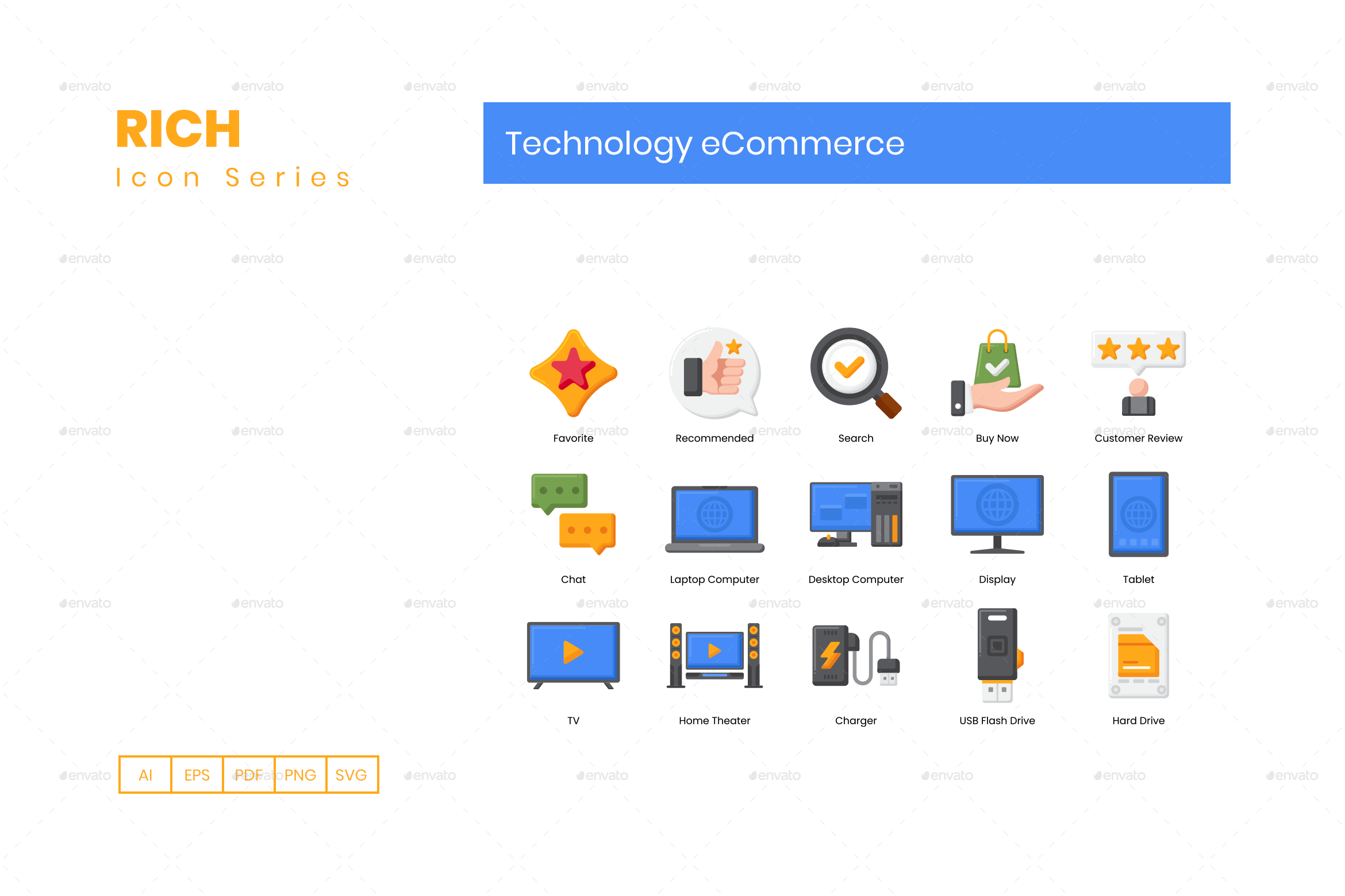 50 Technology eCommerce Icons | Rich Series by Krafted | GraphicRiver