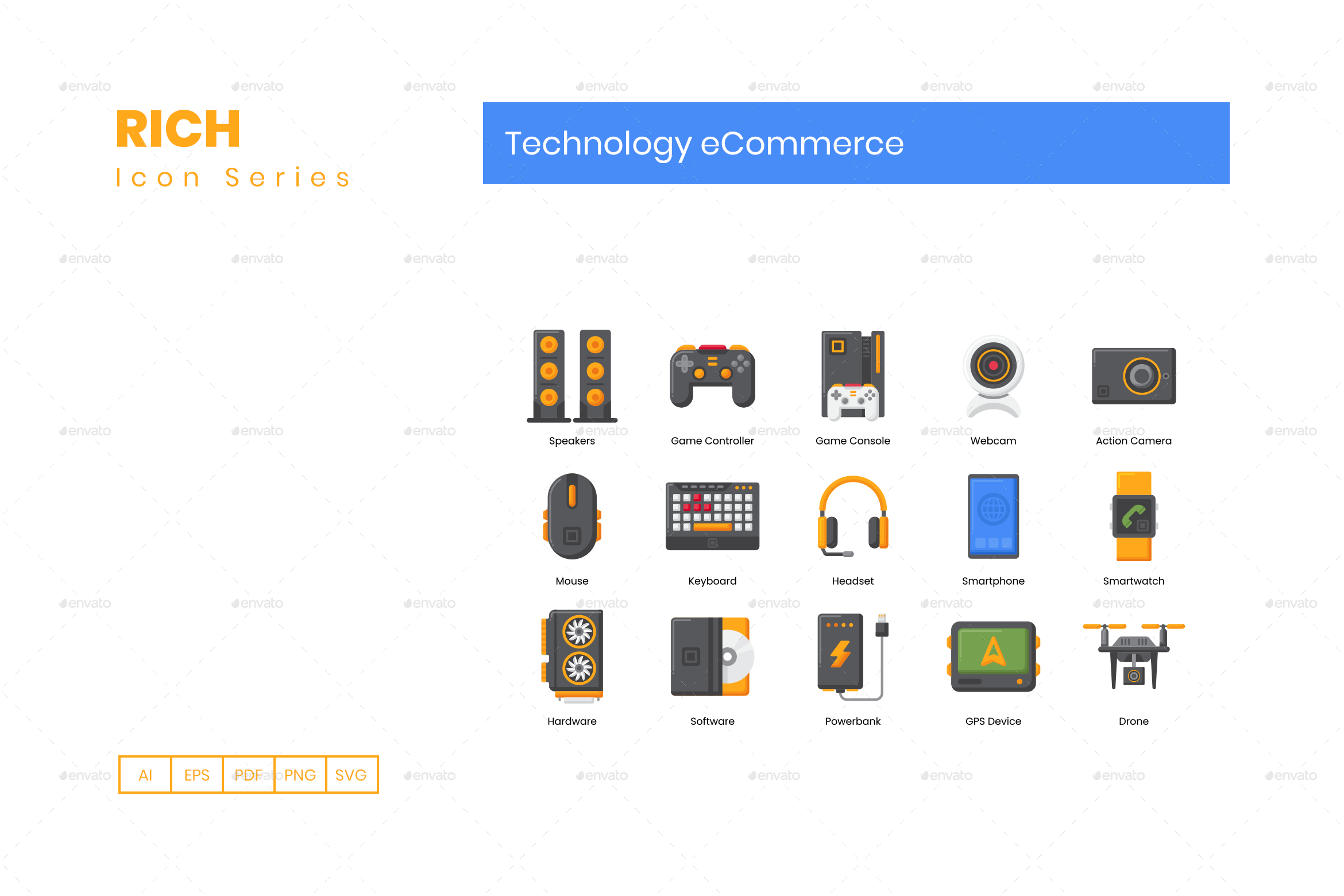 50 Technology eCommerce Icons | Rich Series by Krafted | GraphicRiver
