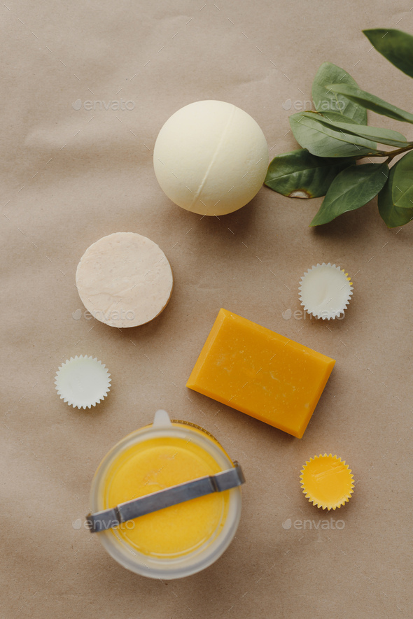 Flat lay of spa natural ingredient soap treatment set Stock Photo by ...