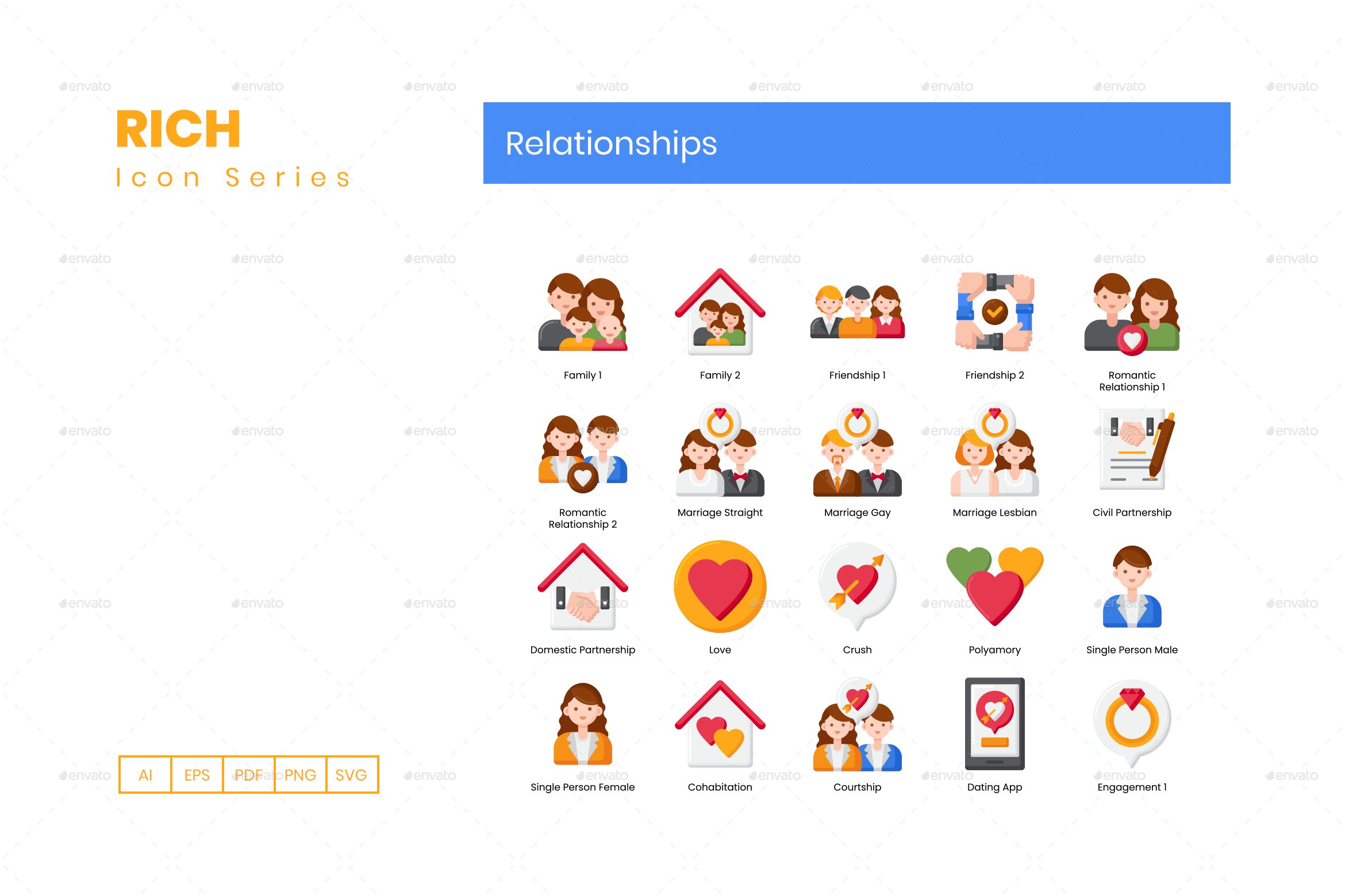 80 Relationships Icons | Rich Series by Krafted | GraphicRiver