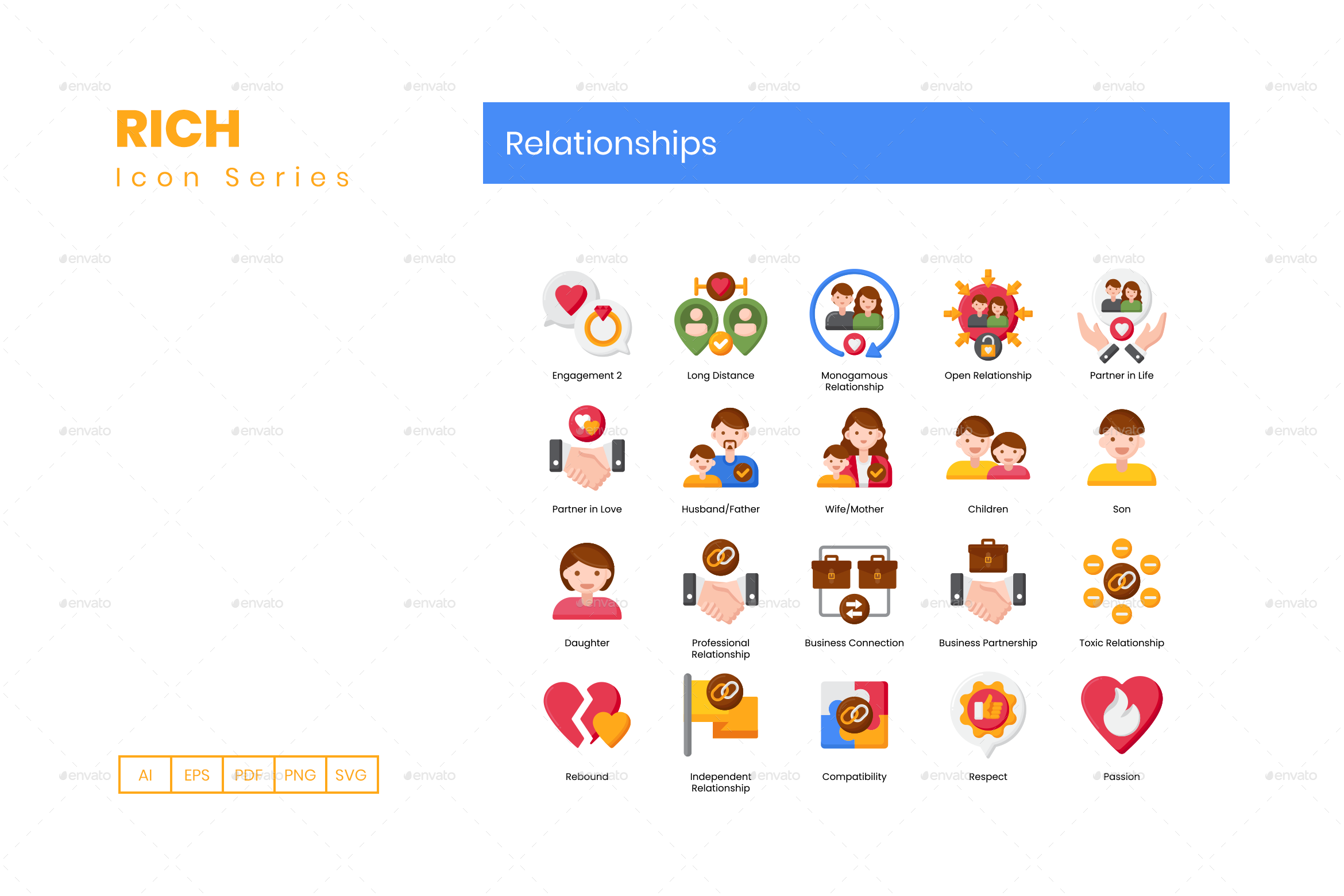 80 Relationships Icons | Rich Series by Krafted | GraphicRiver