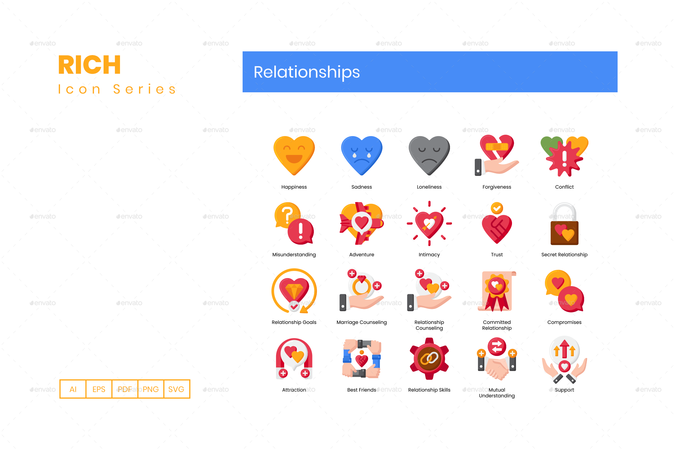 80 Relationships Icons | Rich Series by Krafted | GraphicRiver