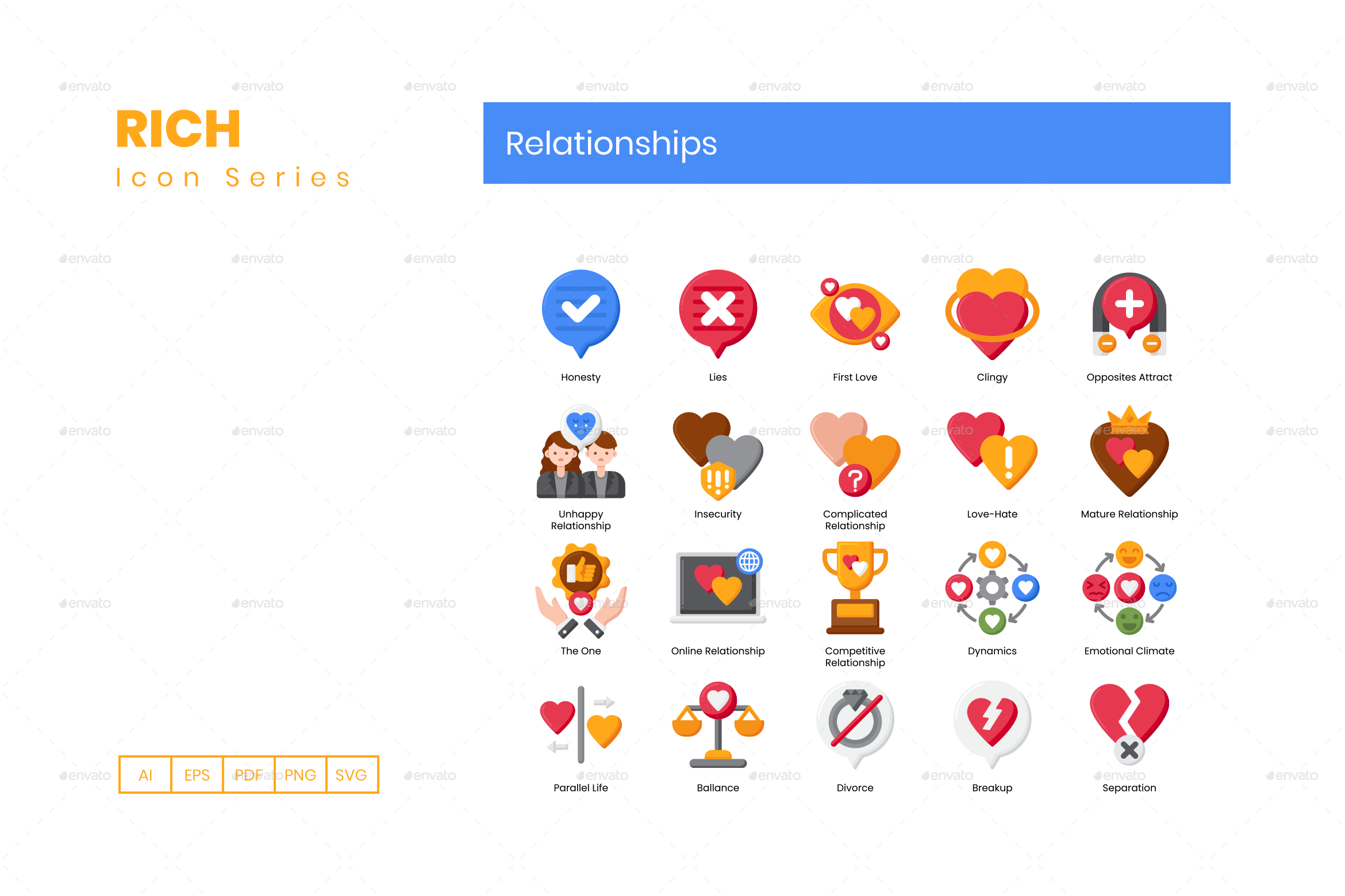 80 Relationships Icons | Rich Series by Krafted | GraphicRiver