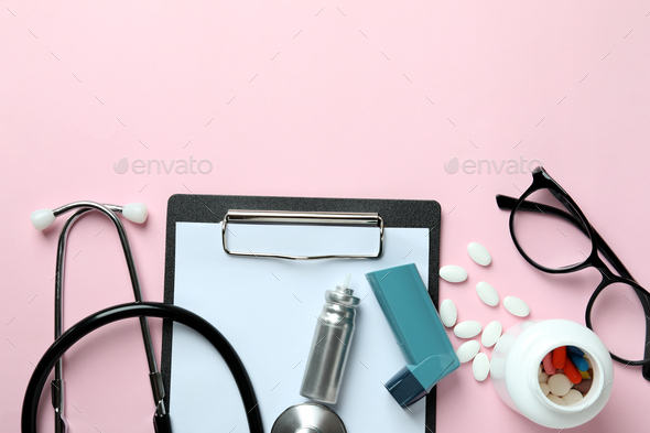 Concept of Asthma on pink background, top view Stock Photo by AtlasComposer