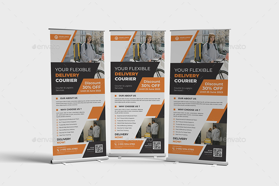 Delivery Courier Roll Up Banner, Print Templates | GraphicRiver