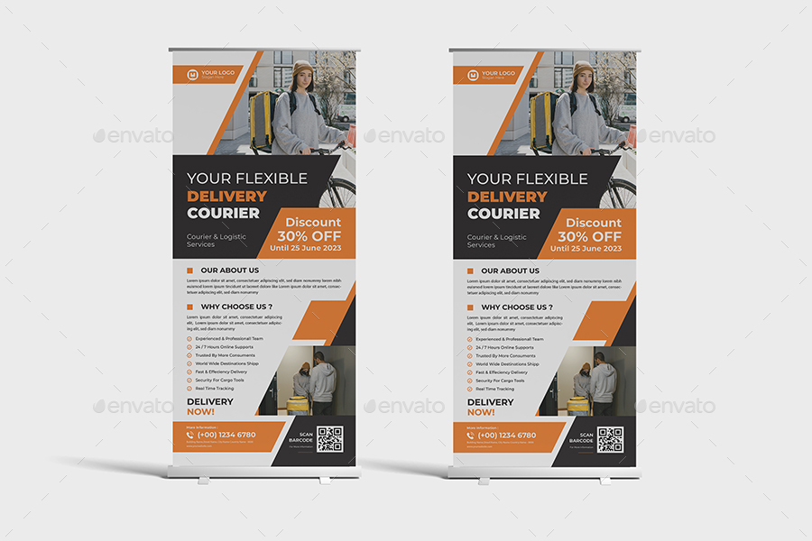 Delivery Courier Roll Up Banner, Print Templates | GraphicRiver