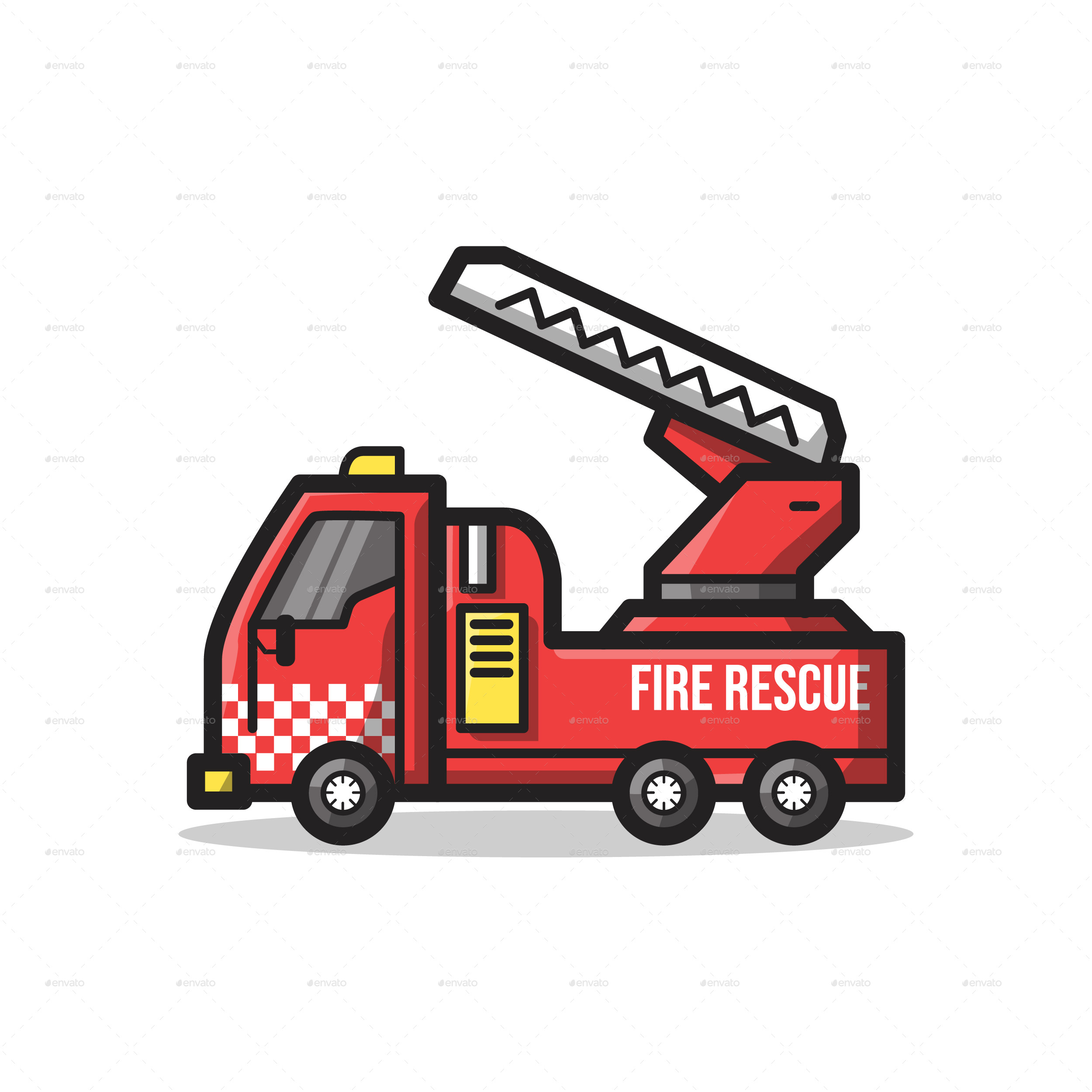 Set of Fire Rescue Department Vehicle Line Art Illustration, Graphics