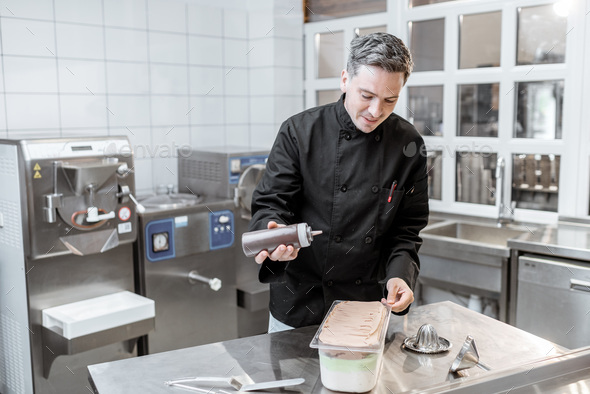 Chef making ice cream on the kitchen Stock Photo by RossHelen | PhotoDune