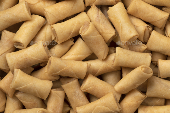 Bowl with sumpia cookies, a traditional Indonesian snack, full frame ...