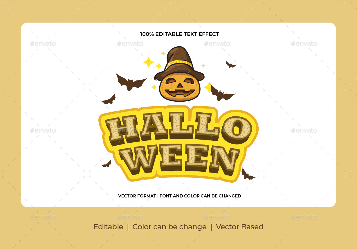 Set of Cute Halloween Line Art Illustration and Text Effect, Vectors