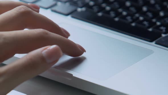 Female Fingers Using Mouse Pad on Laptop, Office Work, Computer ...