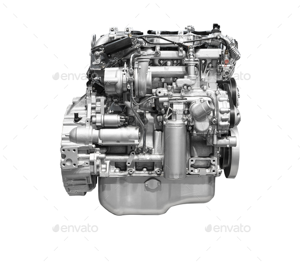 New Car Engine Isolated on White Background Stock Photo by gargantiopa