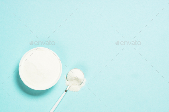 Collagen powder dietary supplement at blue Stock Photo by Nadianb ...