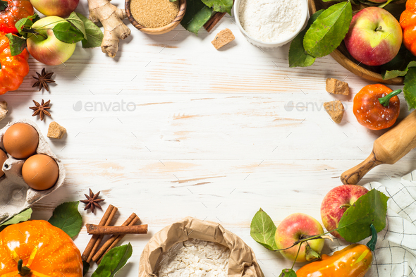 Autumn baking background on white table Stock Photo by Nadianb | PhotoDune