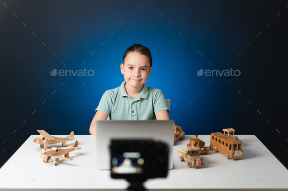 Young boy video blogger making stream with his followers Stock Photo by ...